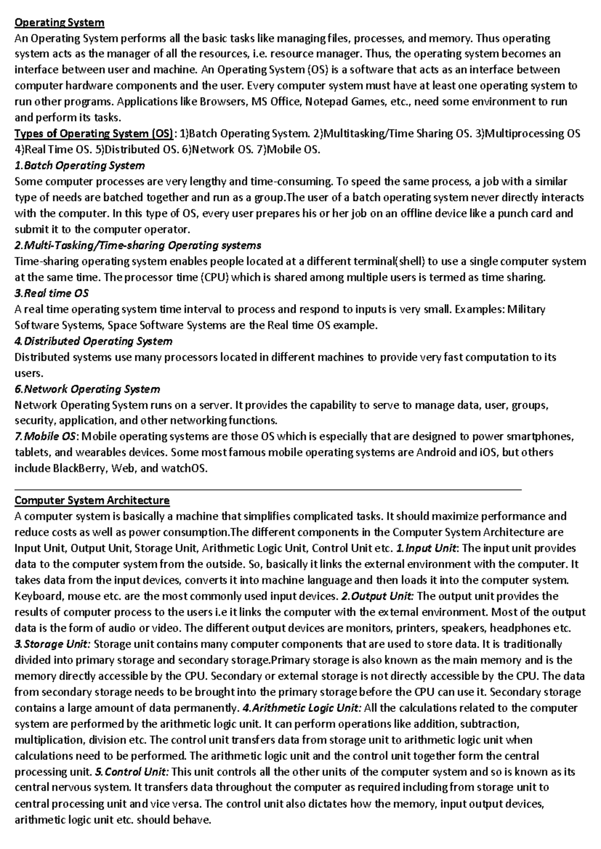 OS important concepts - Operating System An Operating System performs all the basic tasks like ...