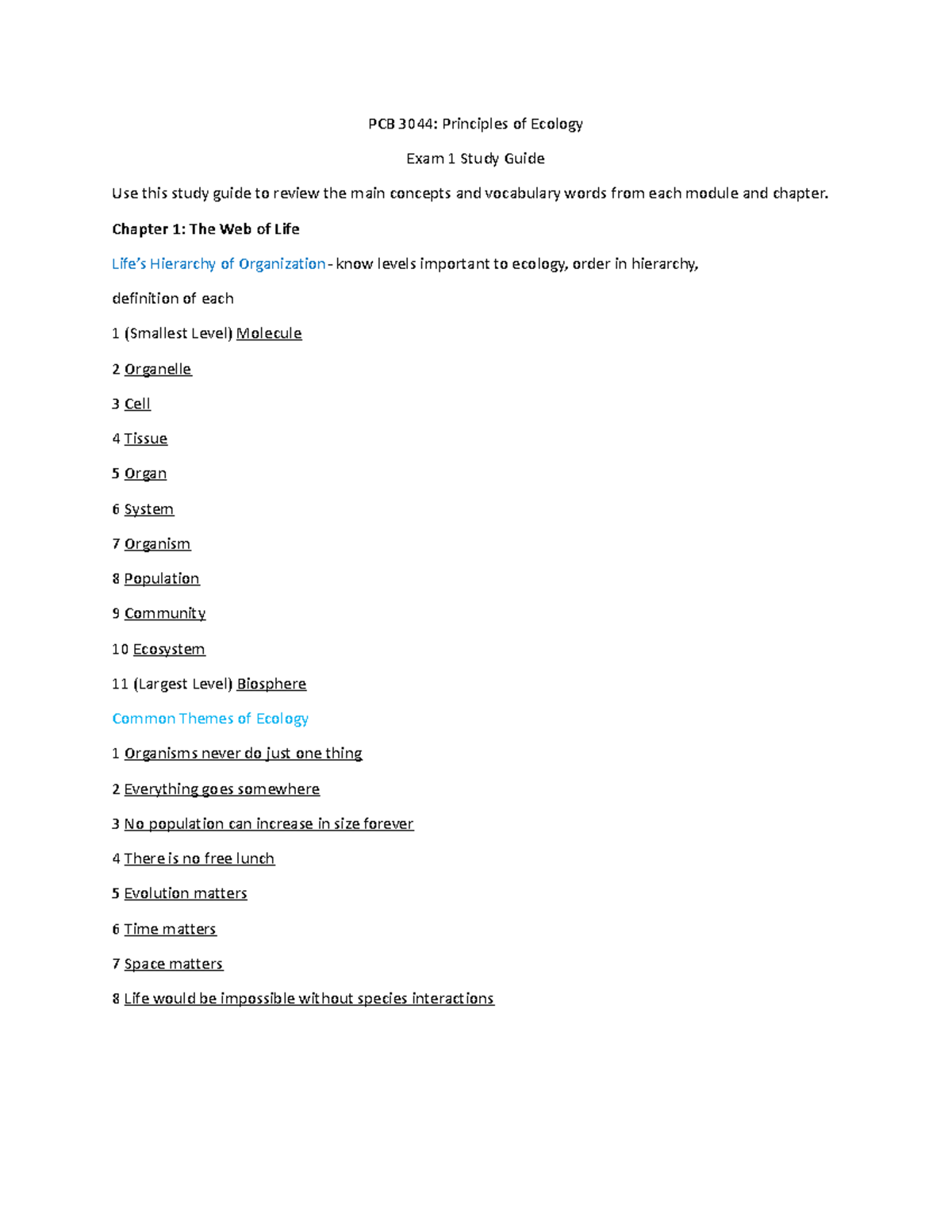 PCB 3044 Exam 1 Study Guide - PCB 3044: Principles of Ecology Exam 1 ...
