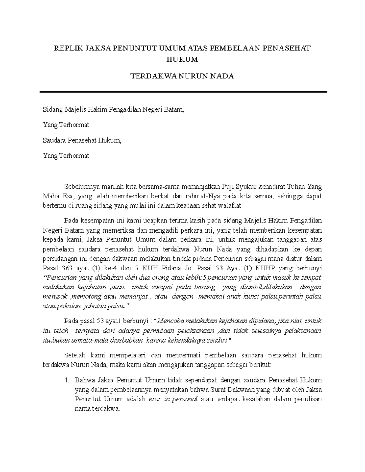 Replik JPU Kelompok 2 - aaaaa - REPLIK JAKSA PENUNTUT UMUM ATAS ...
