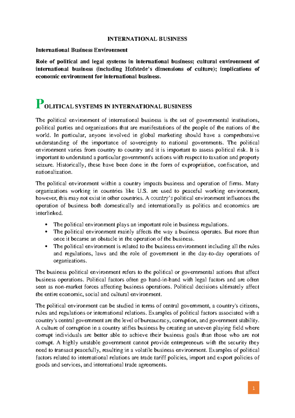 2. Notes International Business Environment - INTERNATIONAL BUSINESS ...