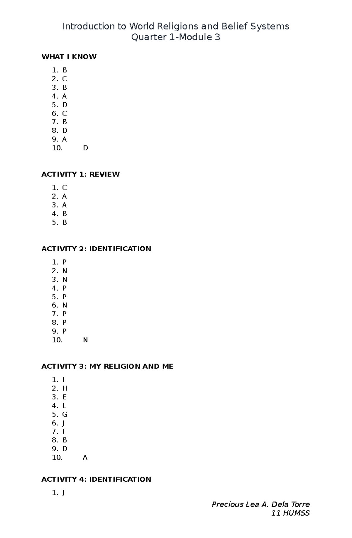 Religion 3 - Introduction to World Religions and Belief Systems Quarter ...