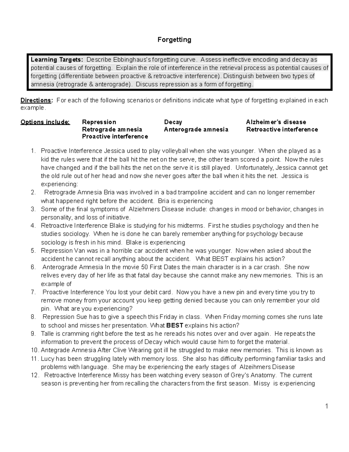 Forgetting - jjjjj - Forgetting Learning Targets: Describe Ebbinghaus’s ...