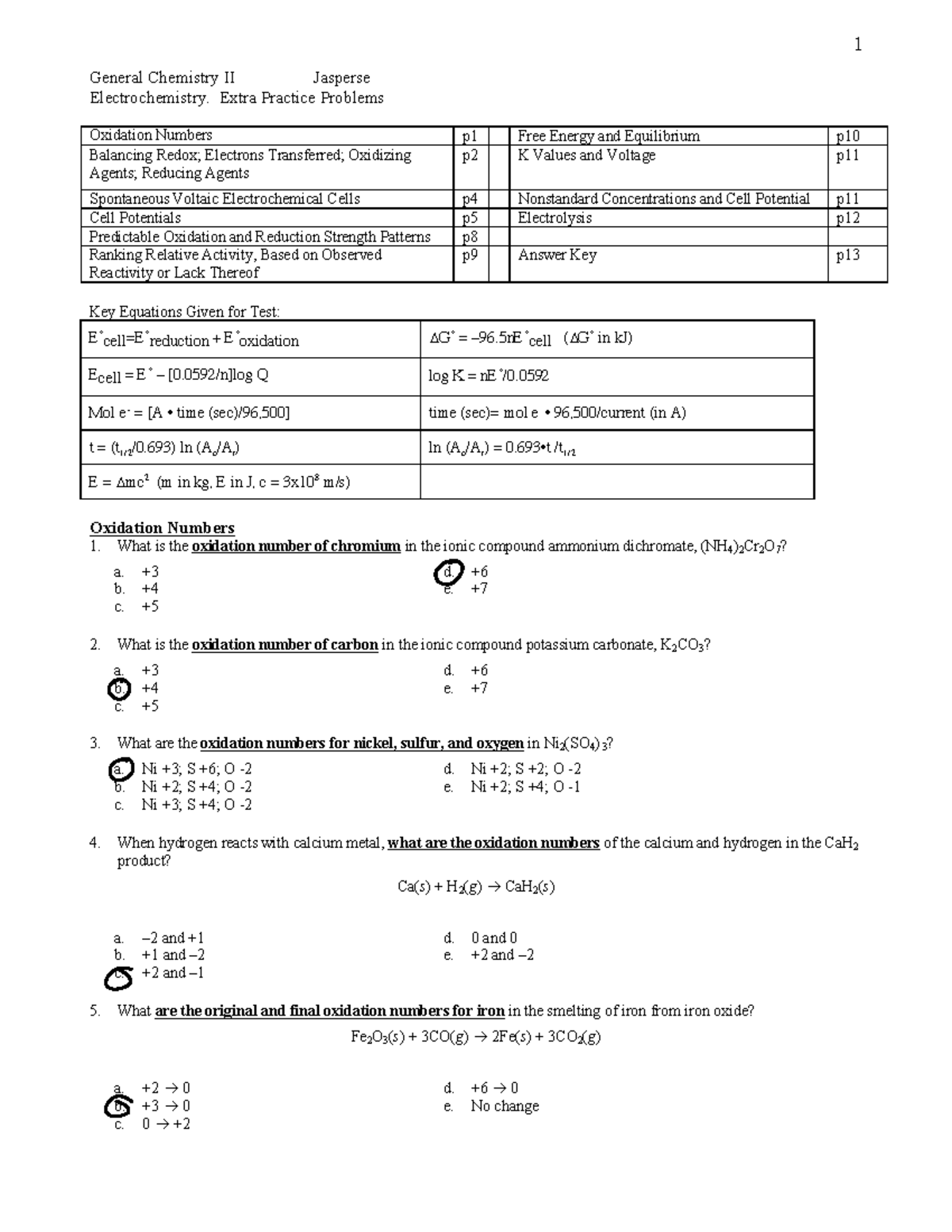 Electrochemistry Practice Problems - General Chemistry II Jasperse ...