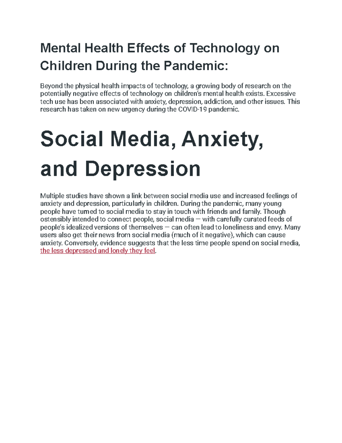 Mental Health Effects of Technology on Children During the Pandemic ...