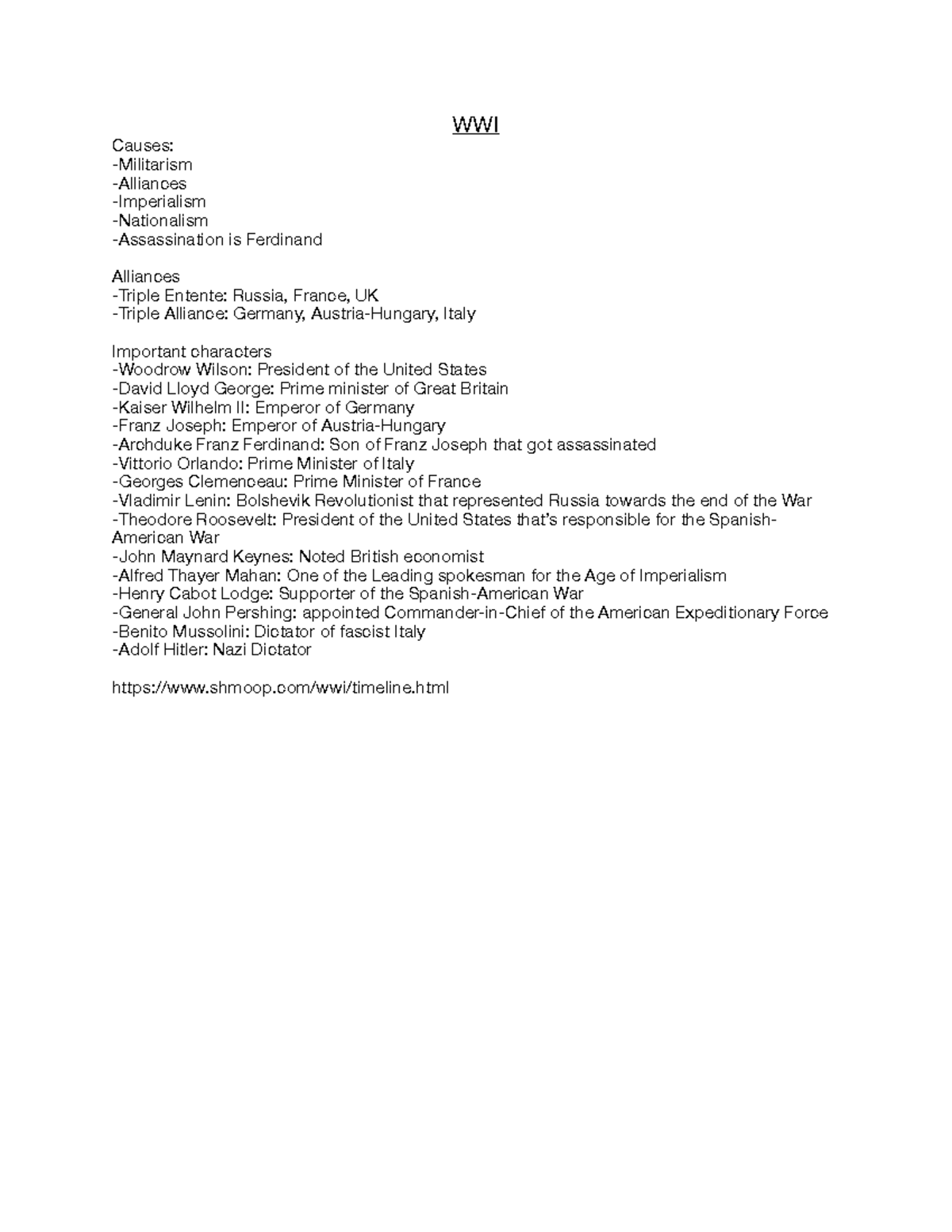 World war one PDF Notes - WWI Causes: -Militarism -Alliances ...