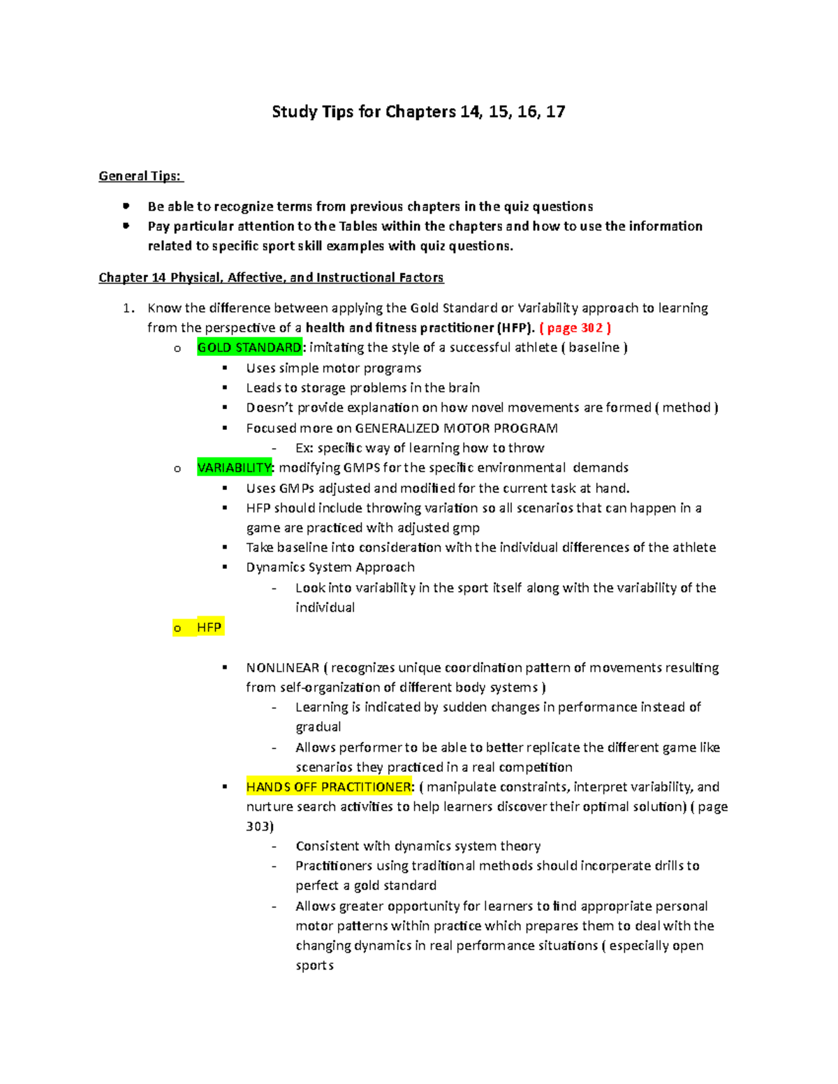 Study Tips for Chapters 14-15-16 - Study Tips for Chapters 14, 15, 16 ...