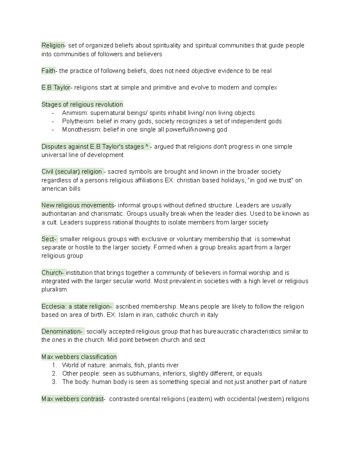 Socio definition snotes - Religion- set of organized beliefs about ...