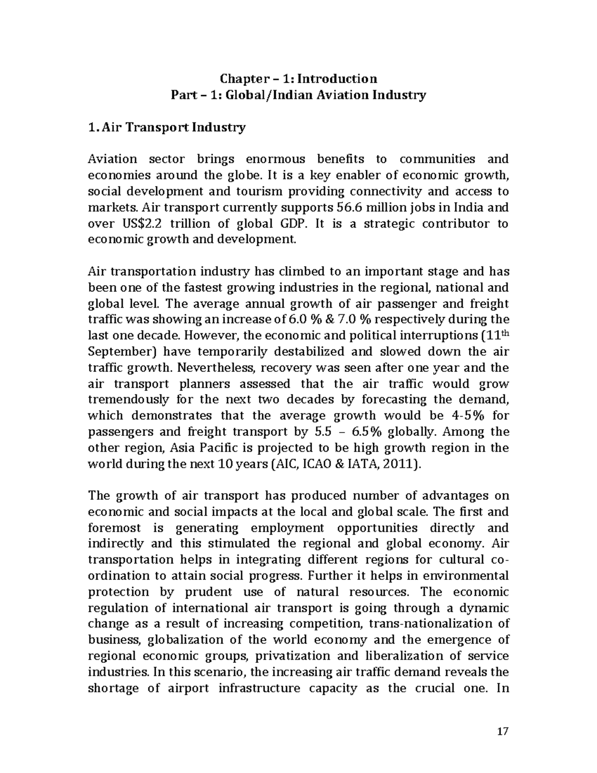 Global aviation industry - Chapter – 1: Introduction Part – 1: Global ...