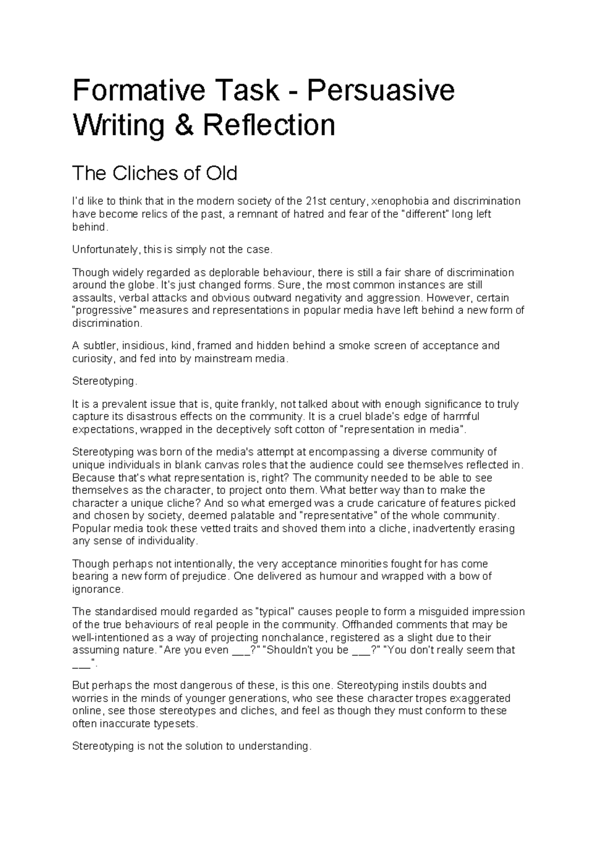 English Formative Task - persuasive and reflection - Formative Task ...