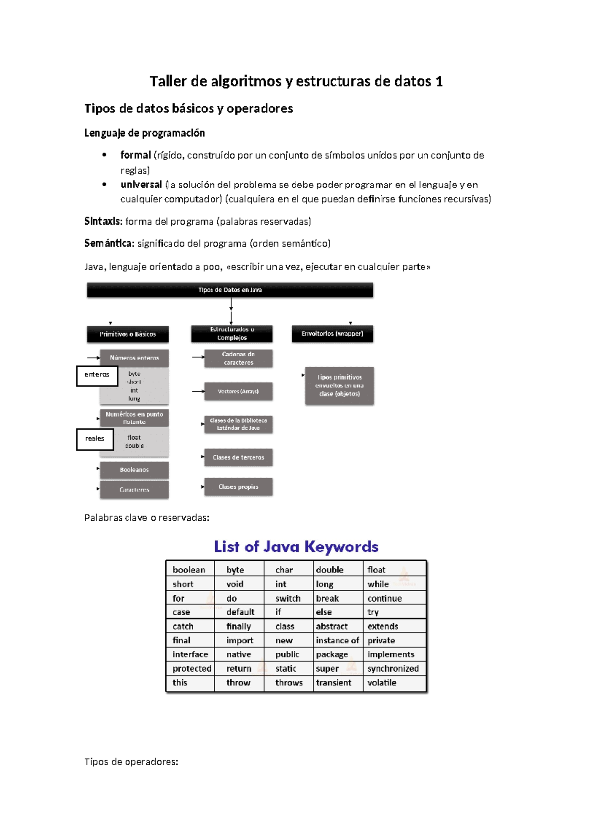 Parcial 1 TAyED 1 - Taller de algoritmos y estructuras de datos 1 Tipos ...