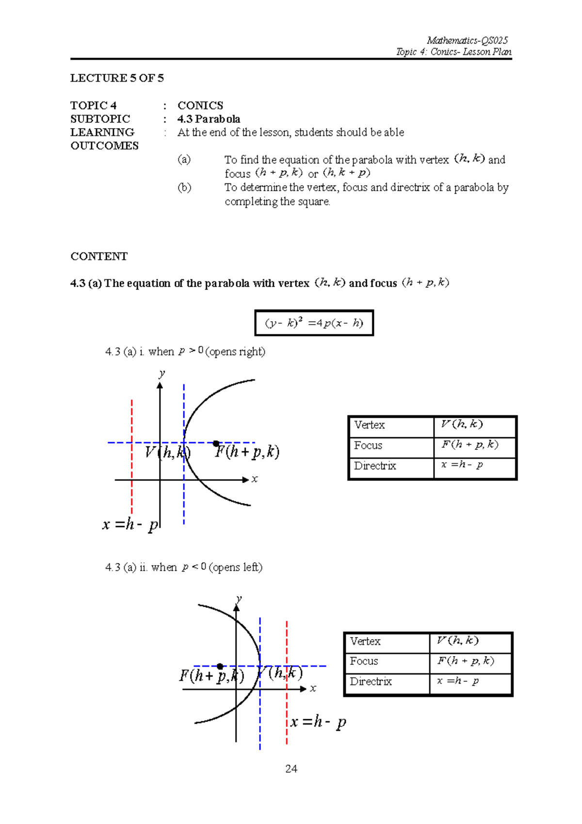 Conics Lecture 5 OF 5 stu - mathematics - Studocu