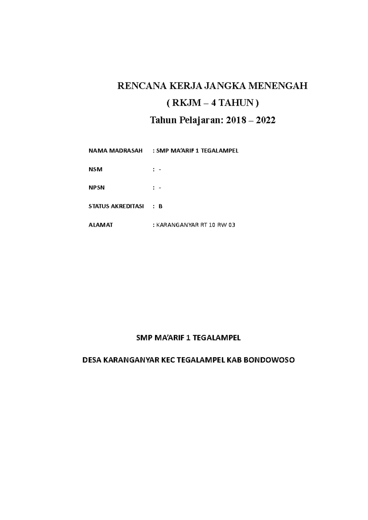 RKJM DONI - Rencana kerja jangka menengah - RENCANA KERJA JANGKA ...