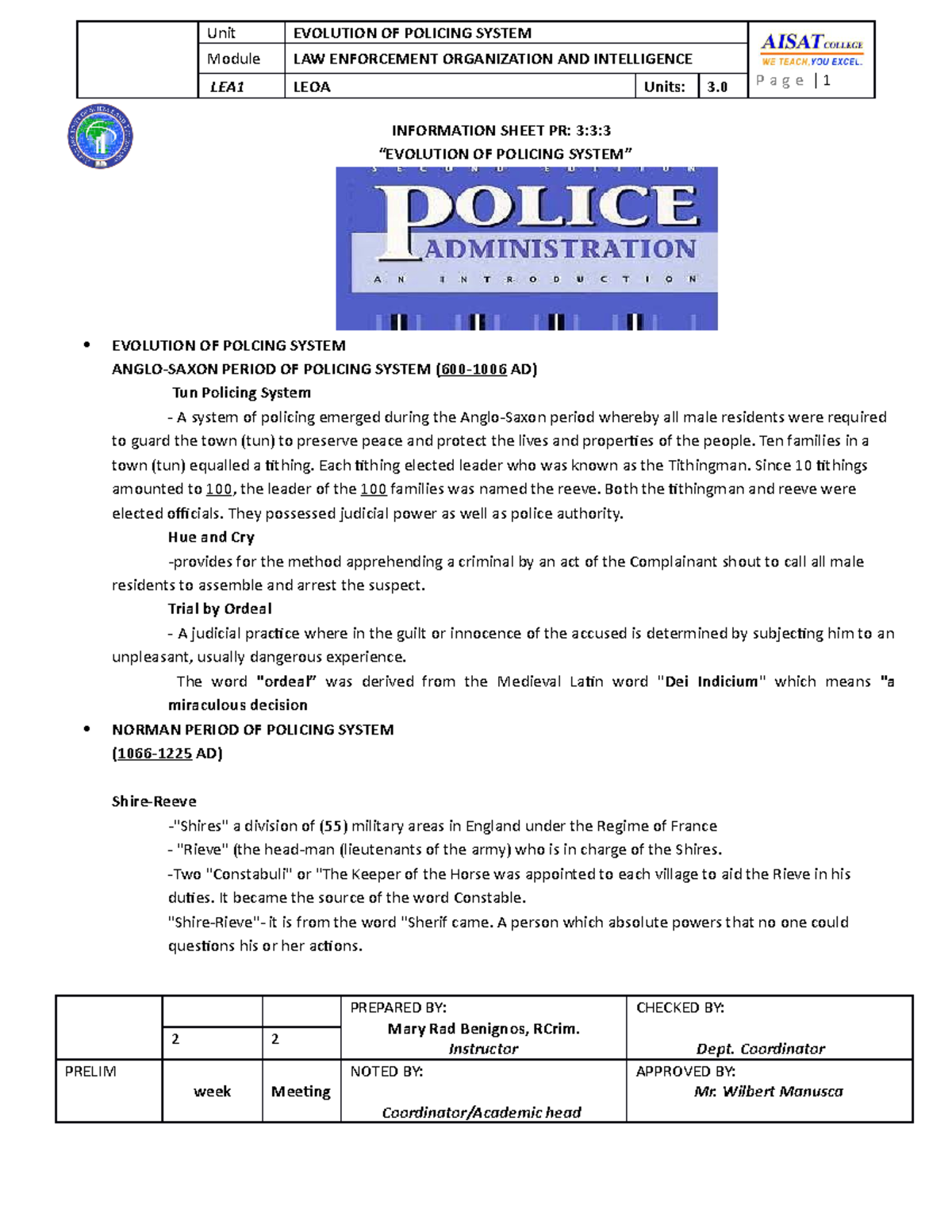 LEA 1- Module 3(final) - Law Enforcement Organization - INFORMATION ...