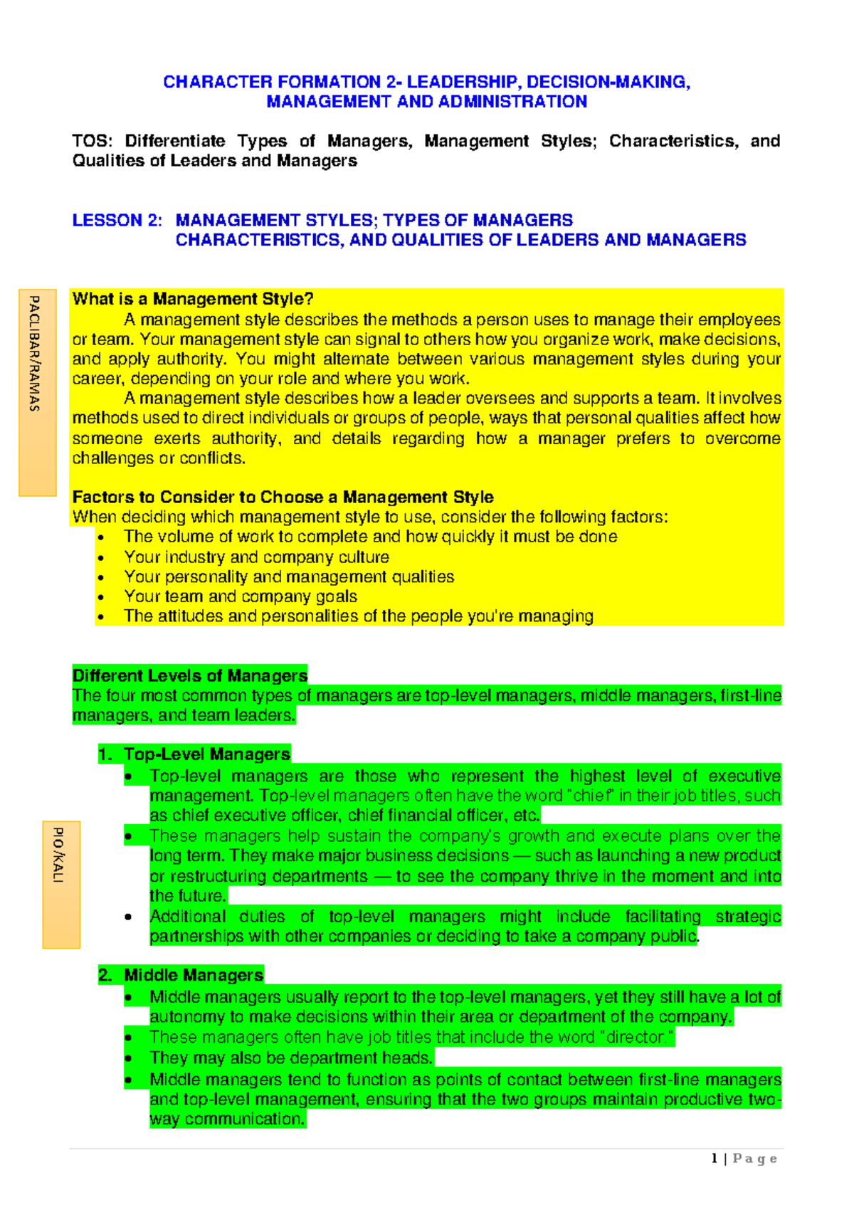 Chapter 2 Lesson 2 3B - Read - CHARACTER FORMATION 2- LEADERSHIP ...
