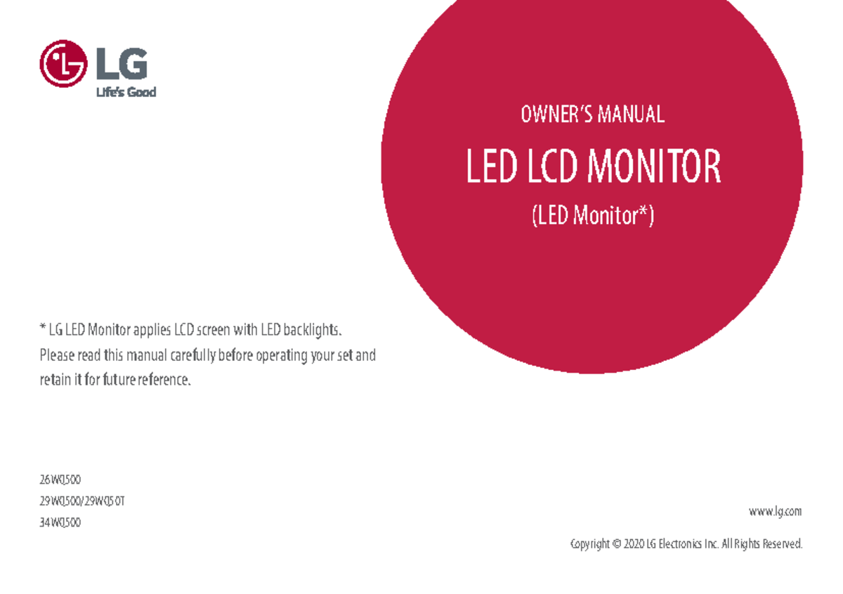 26WQ500 29WQ500 34WQ500 29WQ50T ENG - * LG LED Monitor applies LCD ...