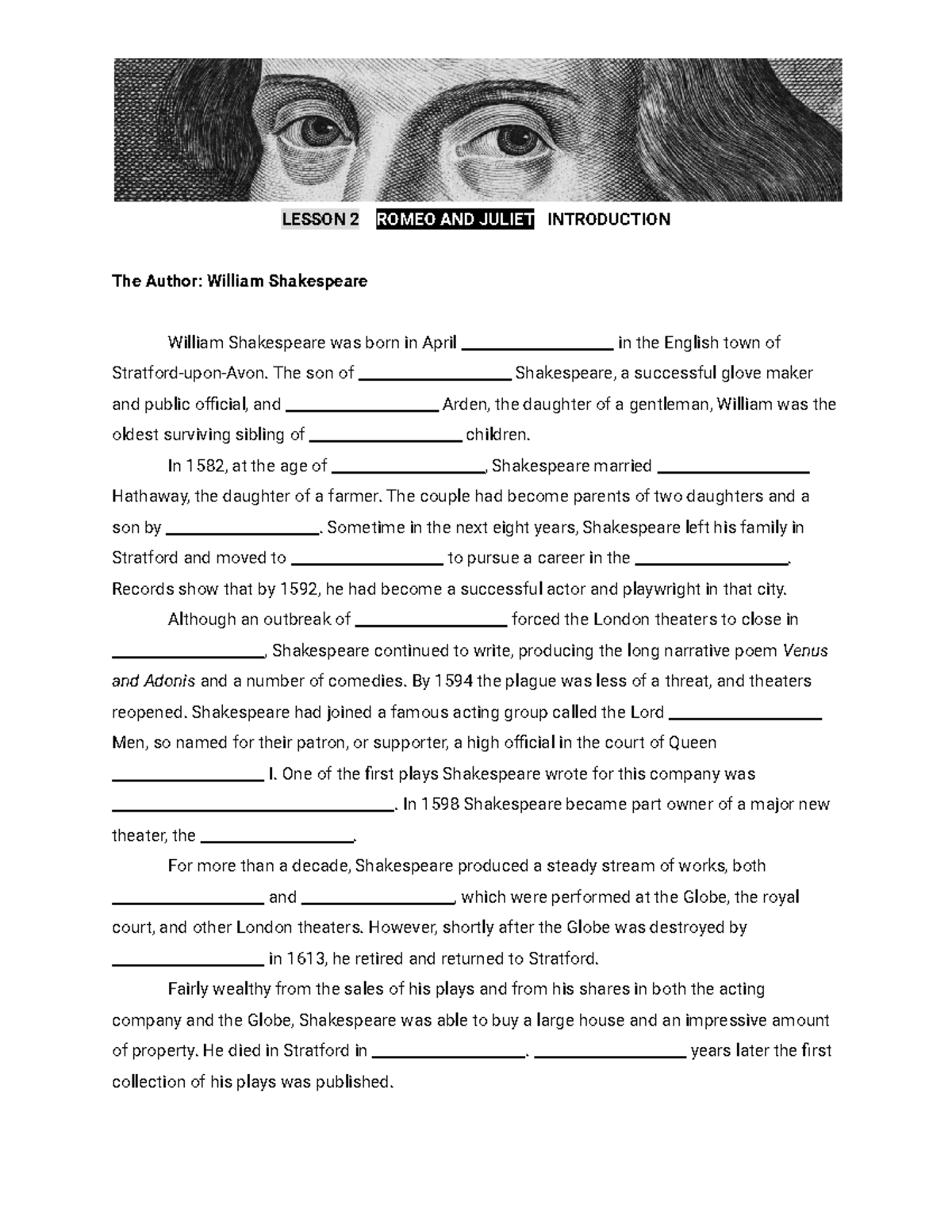 L2+Notes - English Class - LESSON 2 ROMEO AND JULIET INTRODUCTION The ...