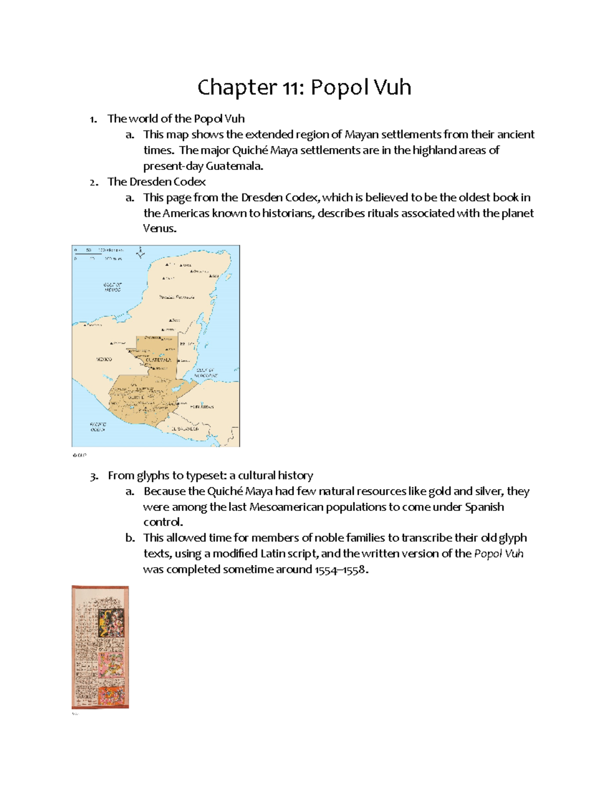 HUM1015 - Chapter 11 Lecture Notes - Chapter 11: Popol Vuh The world of ...