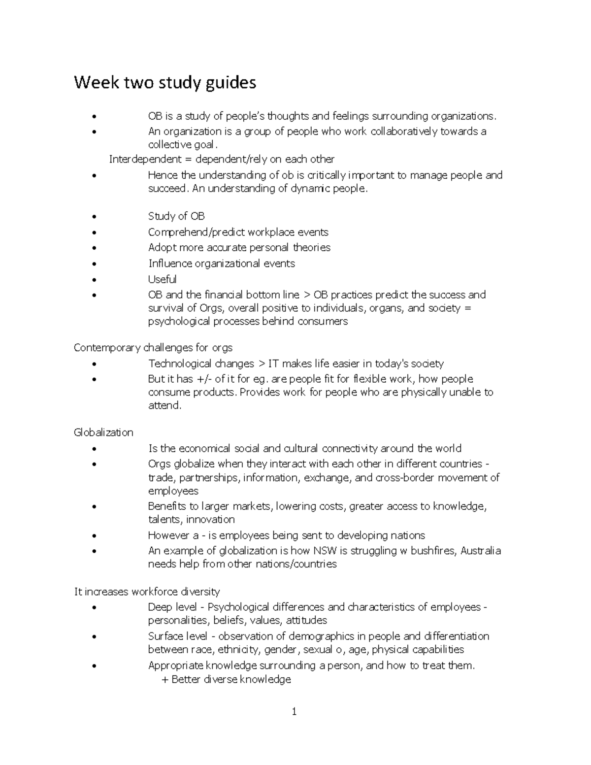 MGMT1011 OB Lecture notes - Week two study guides OB is a study of ...