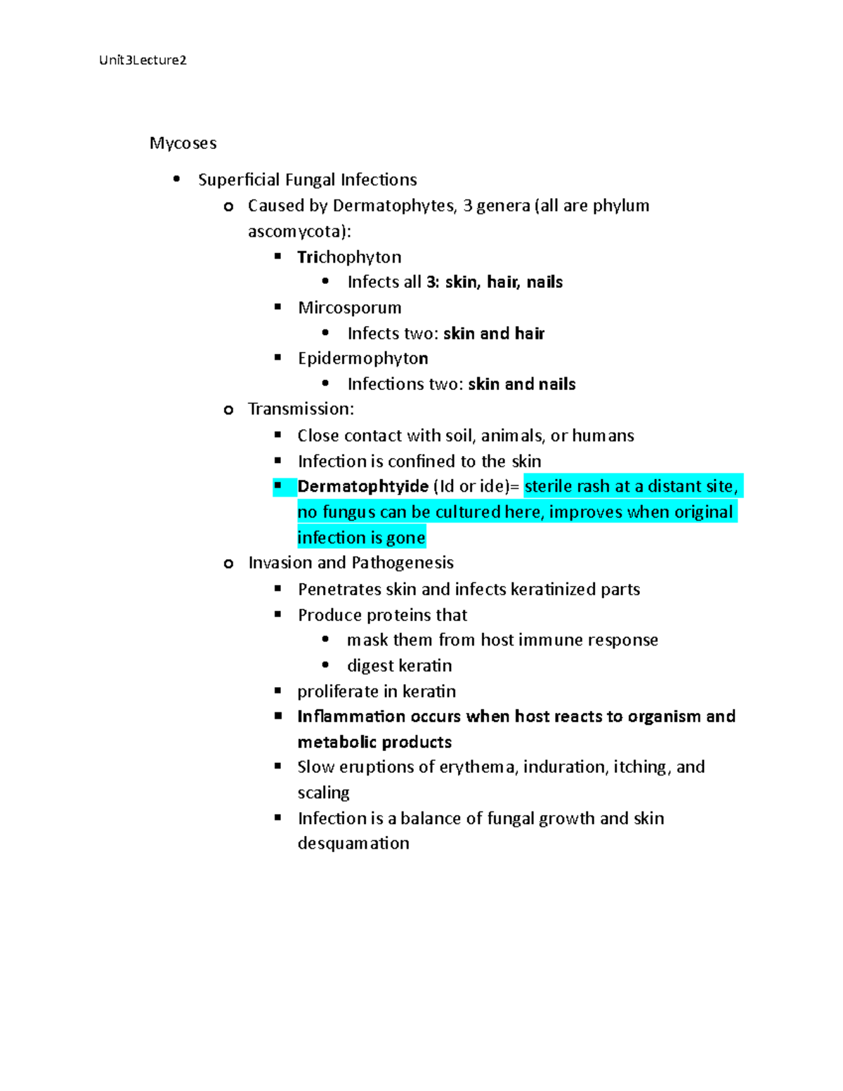 Unit3Lecture 2Cutaneous Sub Cutaneous Mycoses - Mycoses Superficial ...