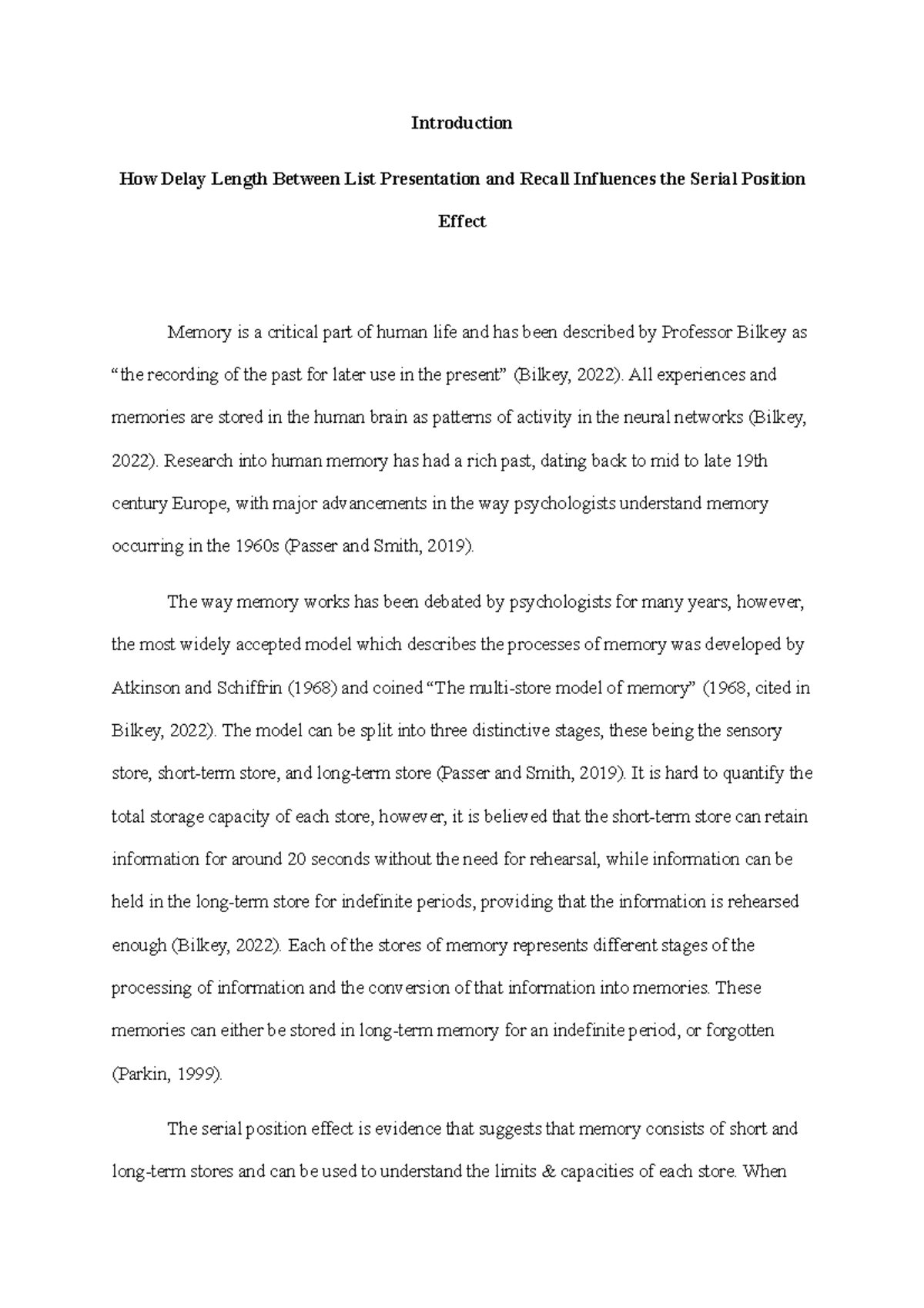PSYC 111 Serial Position Effect MINI LAB - Introduction How Delay Length Between List ...