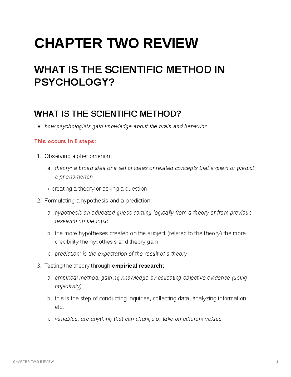 PSY100Y5 Chapter 2 Complete Textbook Notes - CHAPTER TWO REVIEW WHAT IS ...