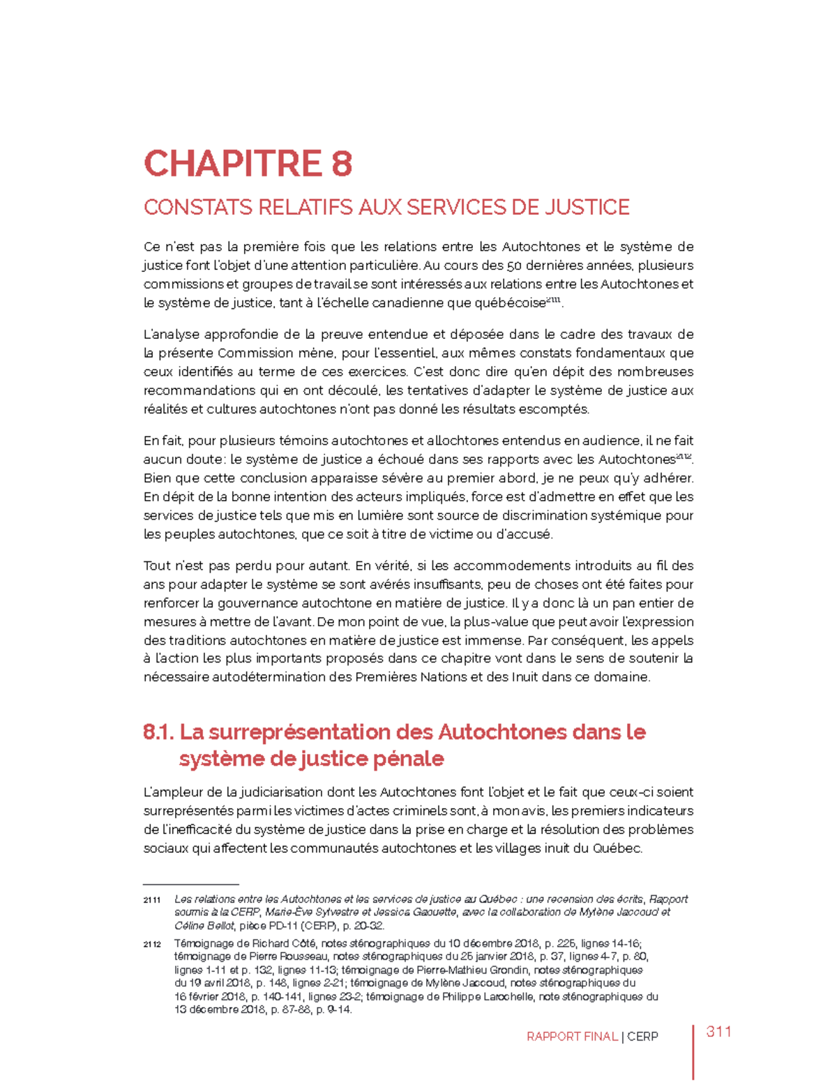 Rapport Commission Viens 2019 -chapitre 8 - RAPPORT FINAL! CERP 311 ...