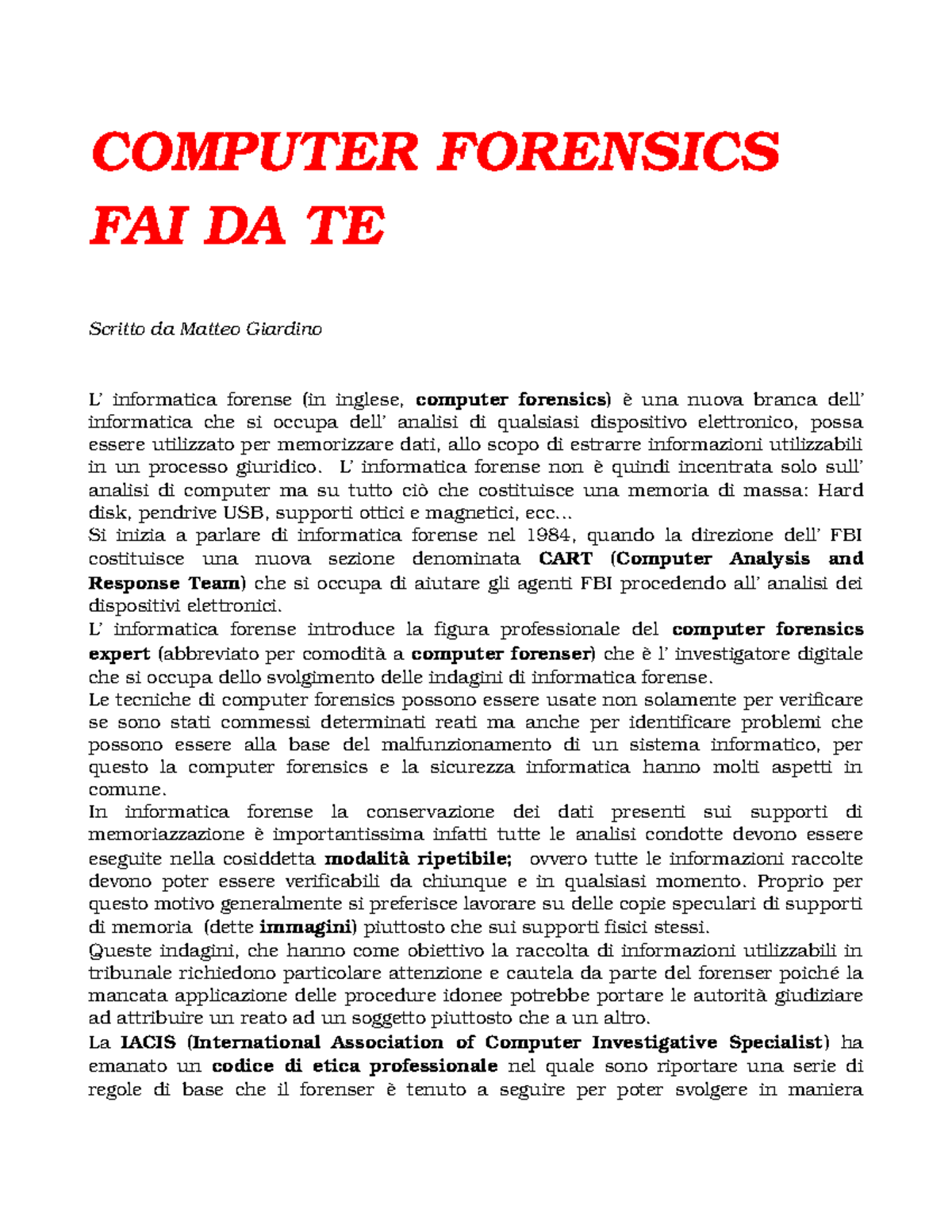 Informatica forense - corso digital forensics - COMPUTER FORENSICS FAI ...