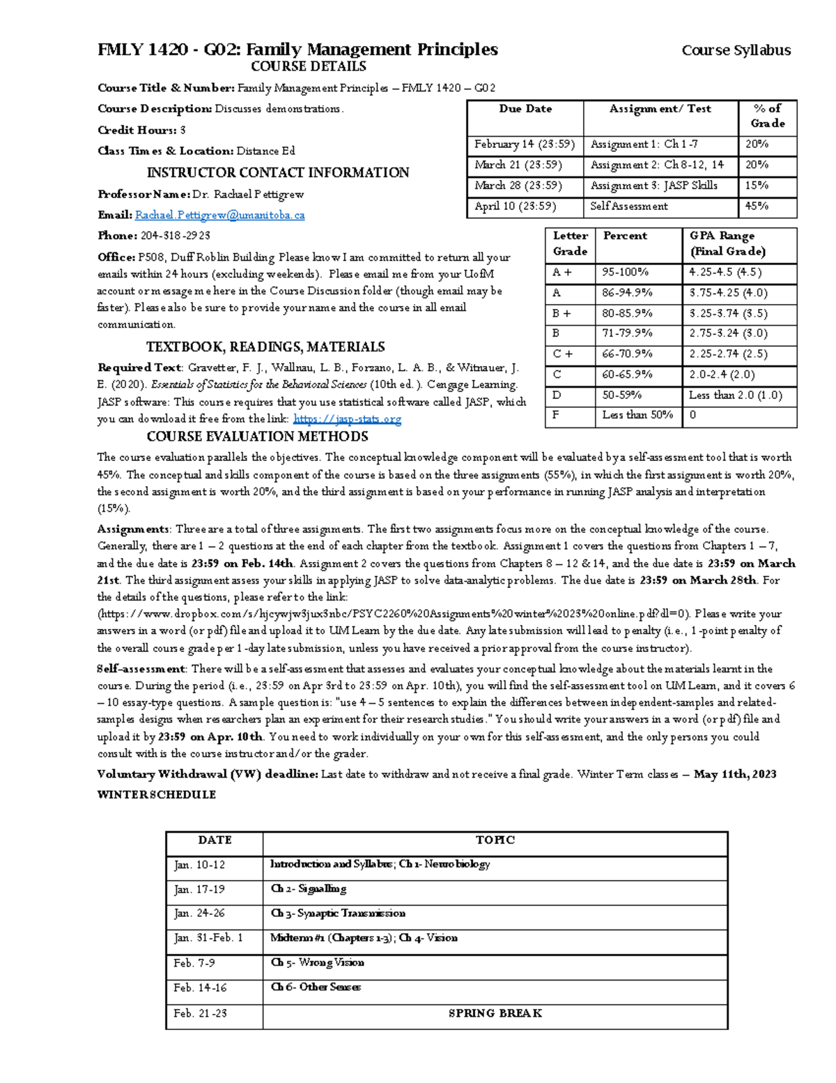 FMLY 1420 Syllabus - COURSE DETAILS Course Title & Number: Family ...