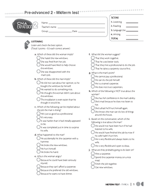 Pre-advanced 2 - Written Tests A e B - Gabaritos - PRE-ADVANCED 2 ...