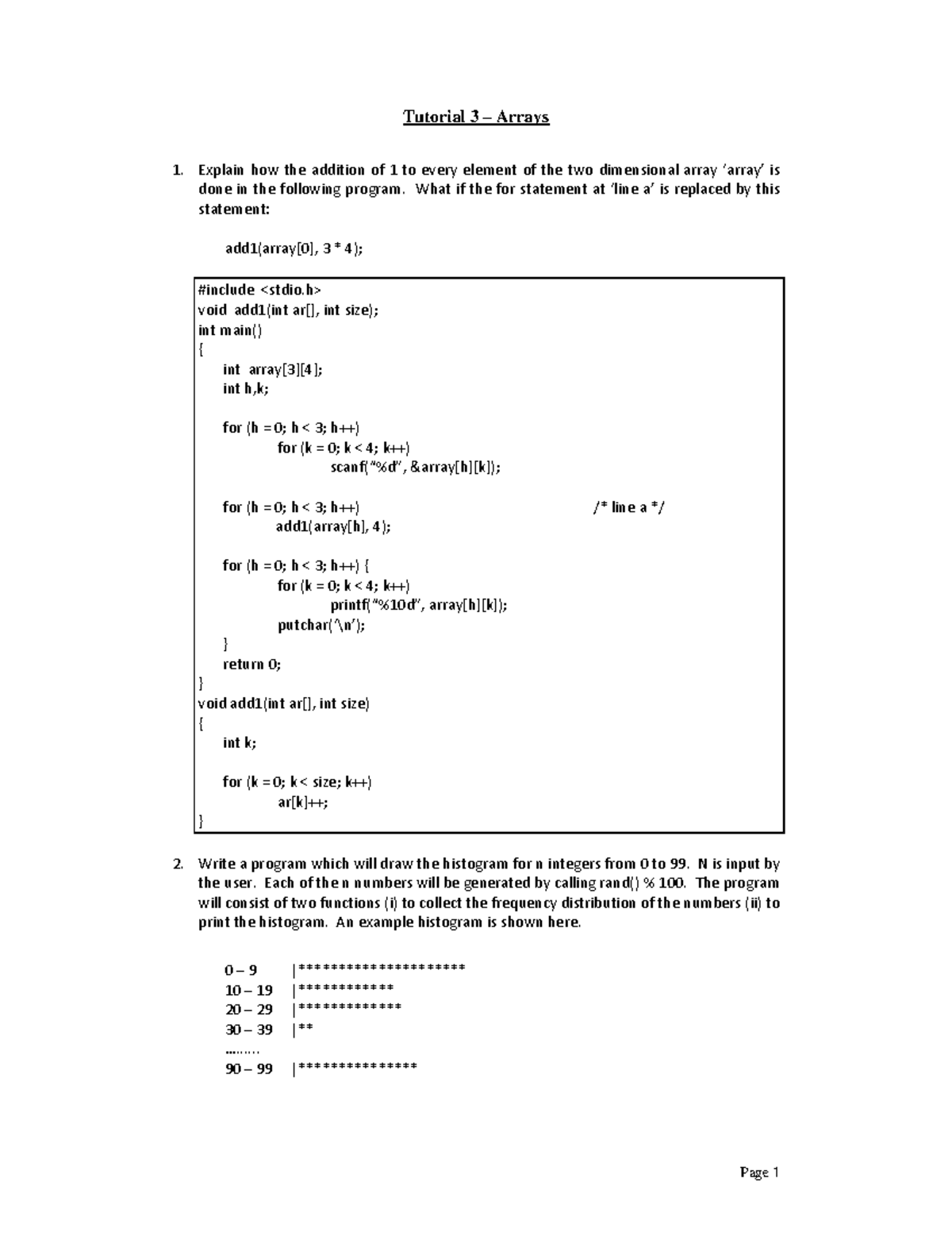Cz1003 Tutorial 3 Arrays In C Programming 1d And 2d Page 1 Tutorial 3 Arrays Explain