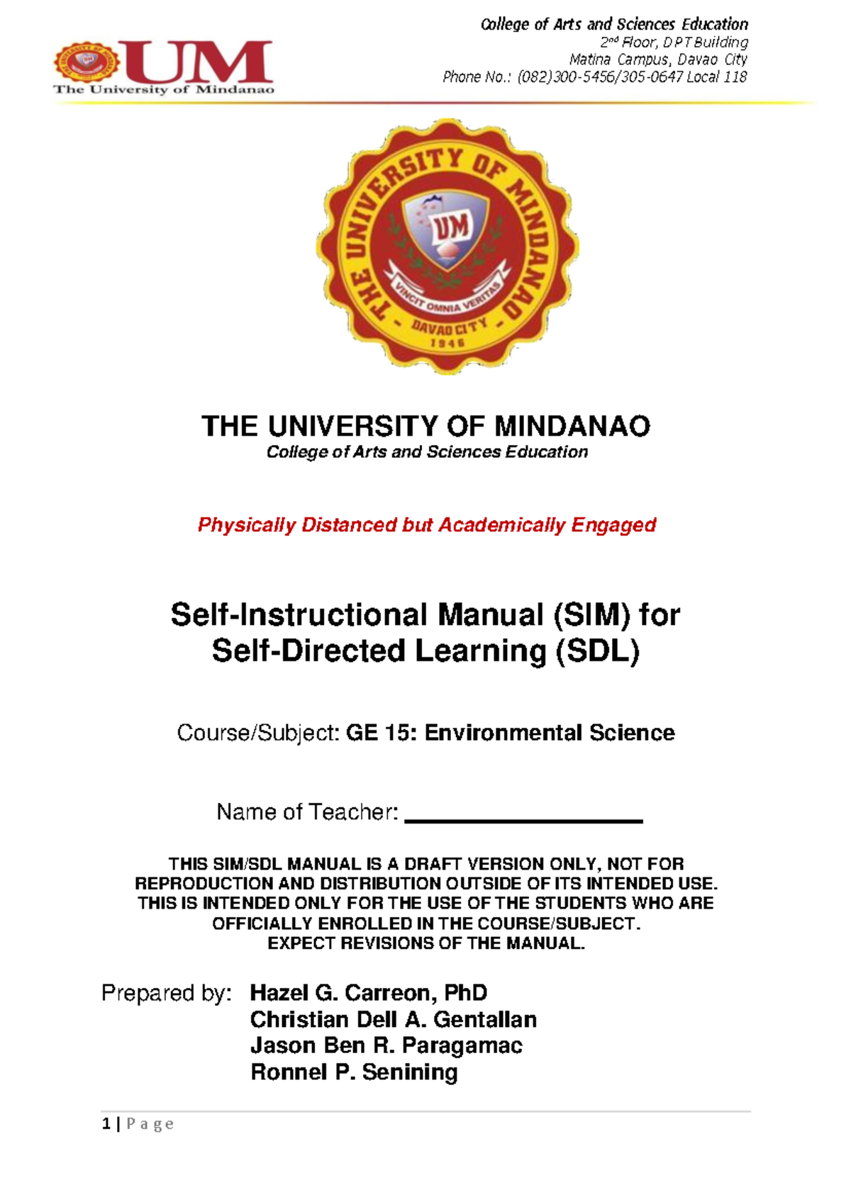GE15 WEEK 4-5 Module - 2 nd Floor, DPT Building Matina Campus, Davao ...