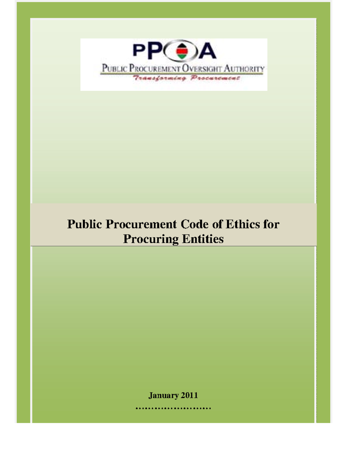 Public Procurement Code of Ethics For Procuring Entities - January 2011