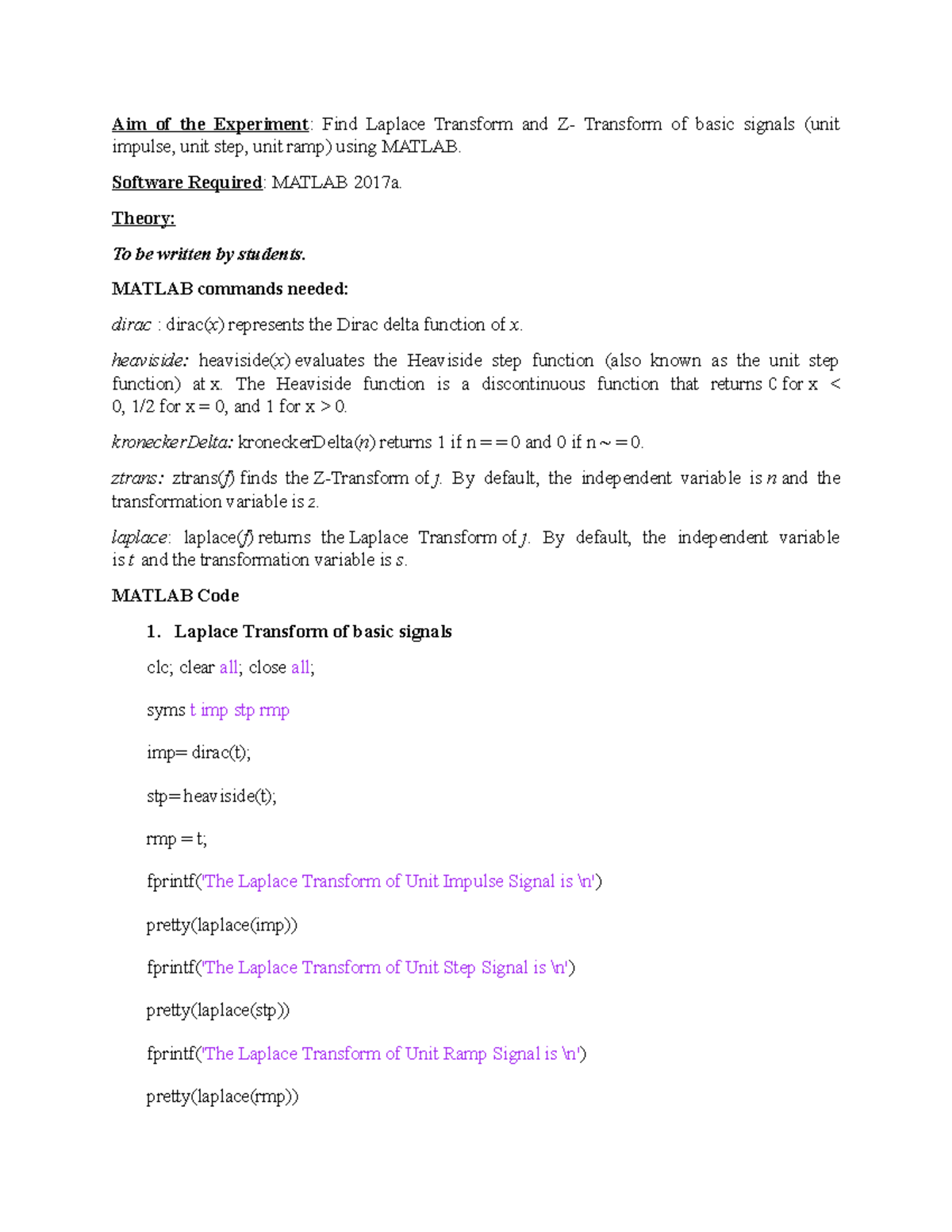 Experiment-8 - .... - Aim of the Experiment: Find Laplace Transform and ...