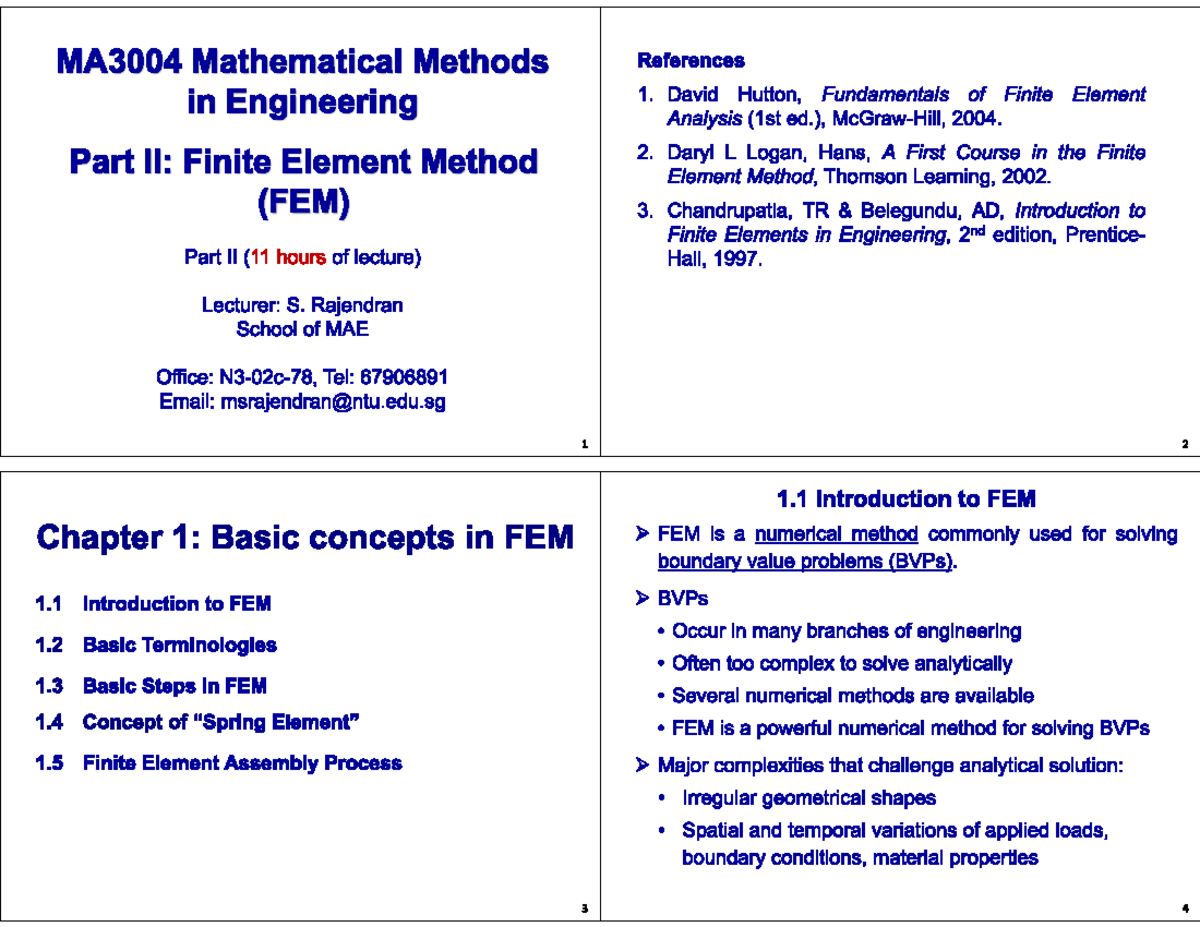 FEM Chapter 1 29 Slides AY2022-23-4slidesperpage - MA3004 - Studocu
