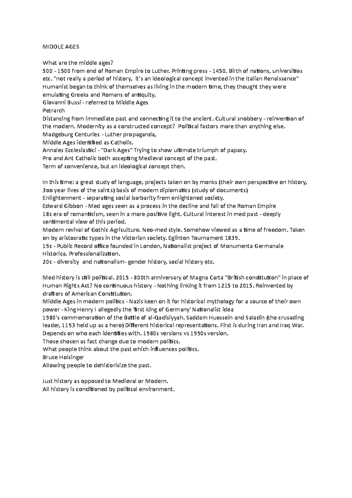 Middle AGES - Lecture notes 1 - MIDDLE AGES What are the middle ages ...