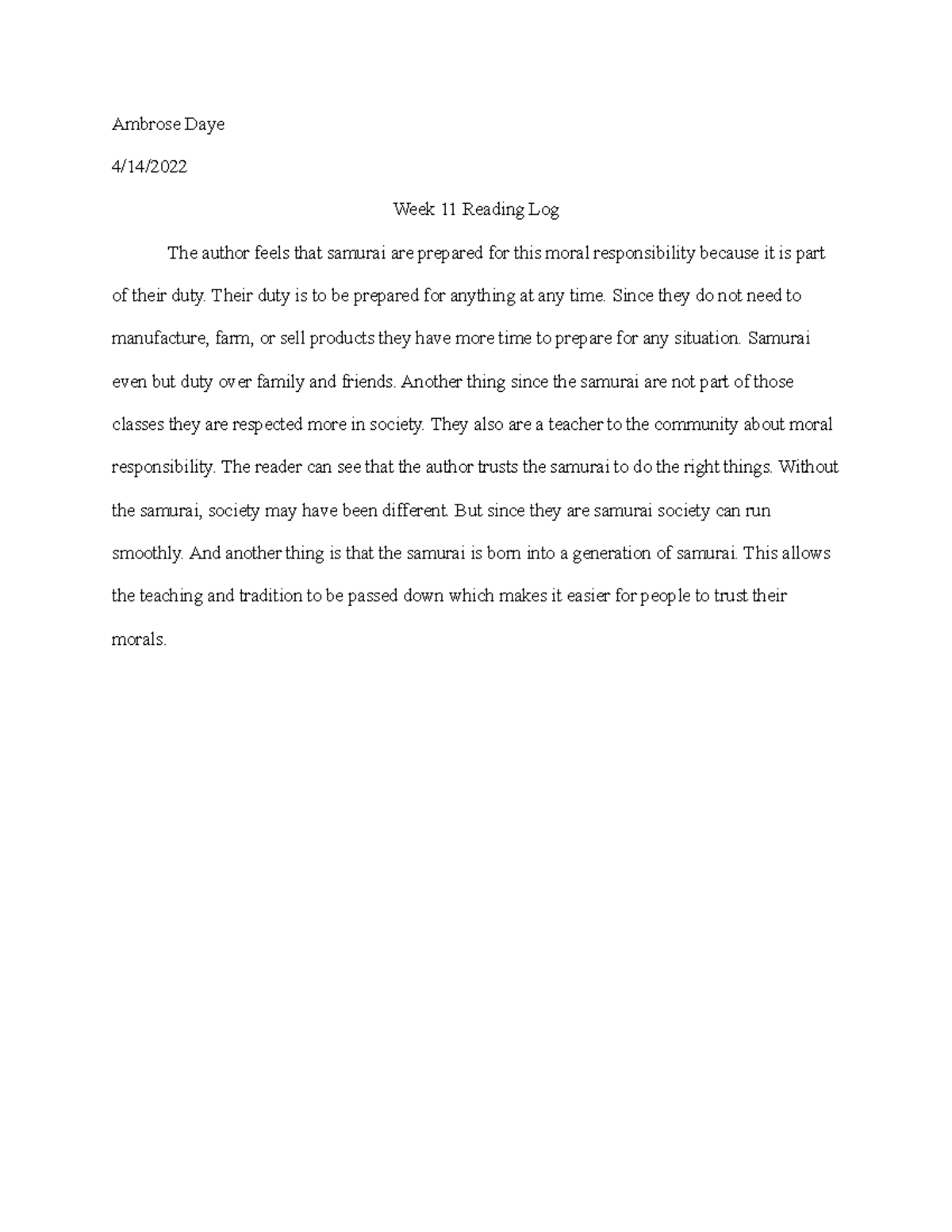 Ambrose Daye Week 11 Reading Log - Ambrose Daye 4/14/ Week 11 Reading ...