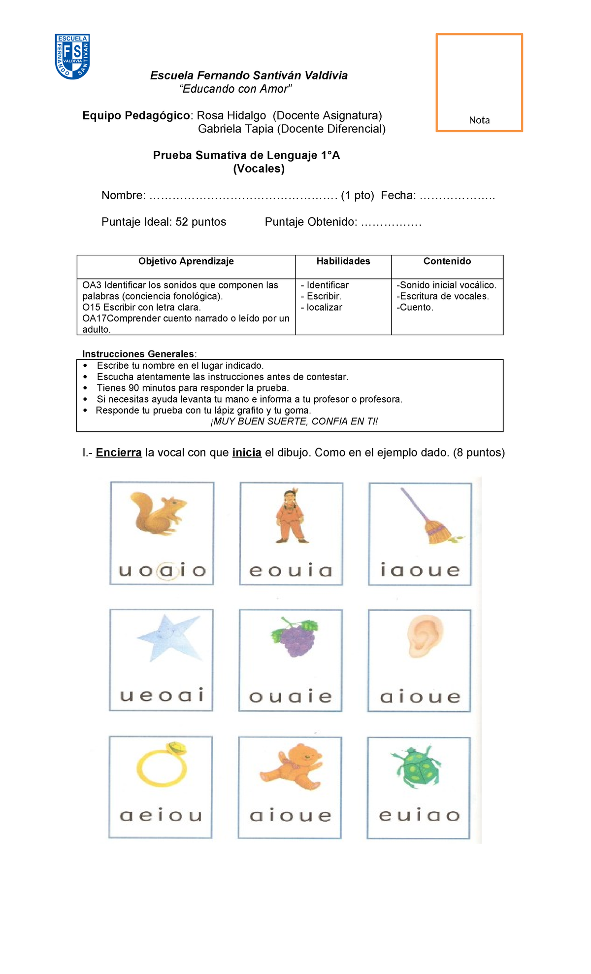 Prueba imprimir Lenguaje abril Corregida por UTP - Escuela Fernando ...