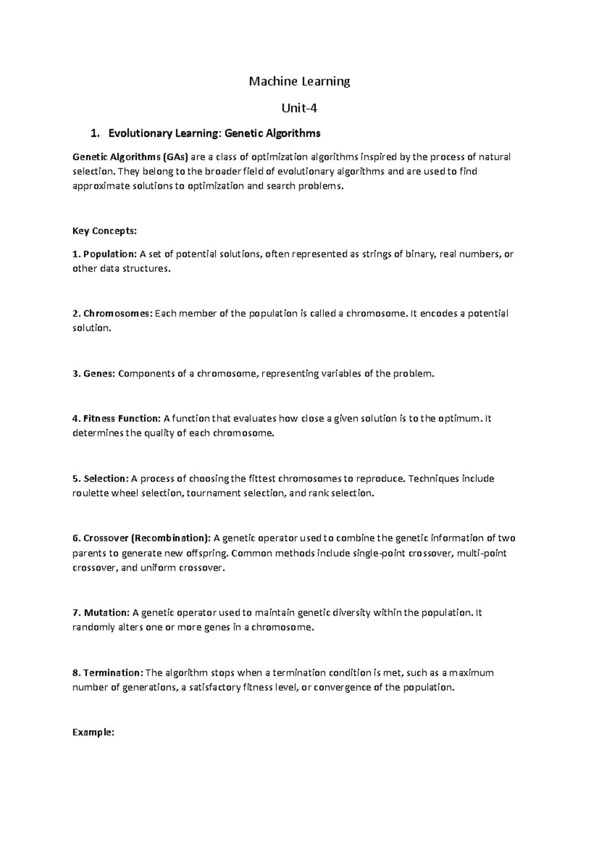 Machine Learning Unit-4 - Machine Learning Unit- 4 1. Evolutionary ...