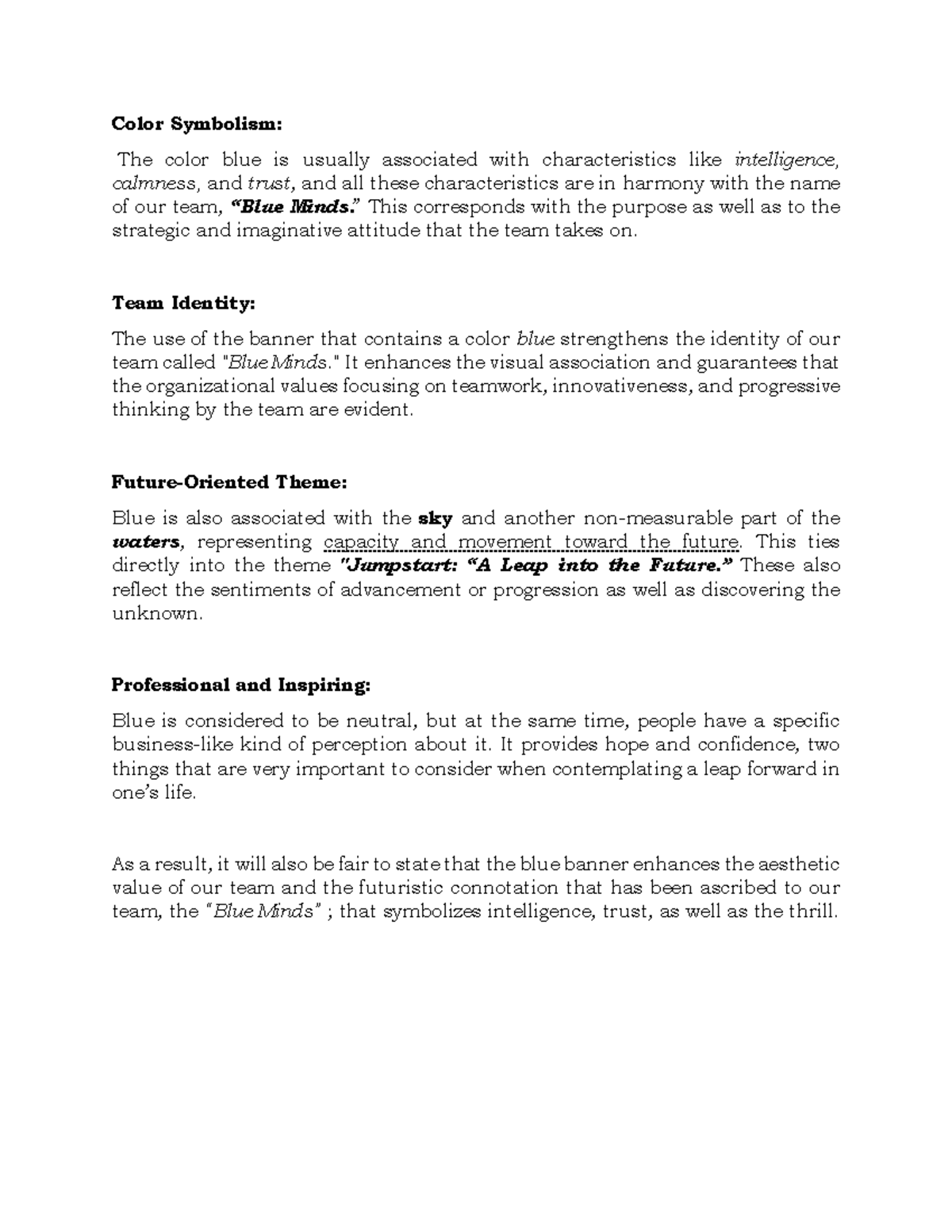 Blueminds - NOTES - Color Symbolism: The color blue is usually ...