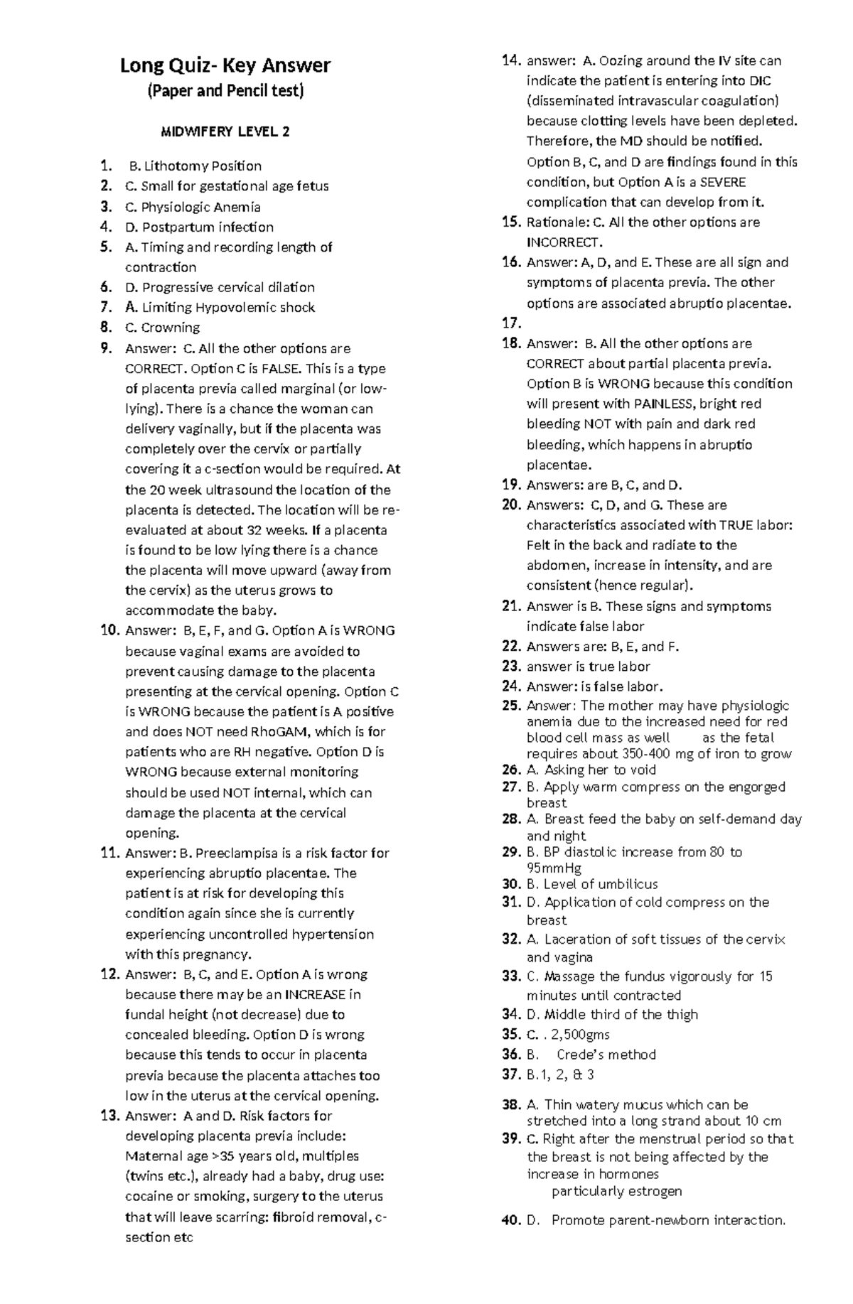 Long Quiz KEY Answer - long quiz - Long Quiz- Key Answer (Paper and ...