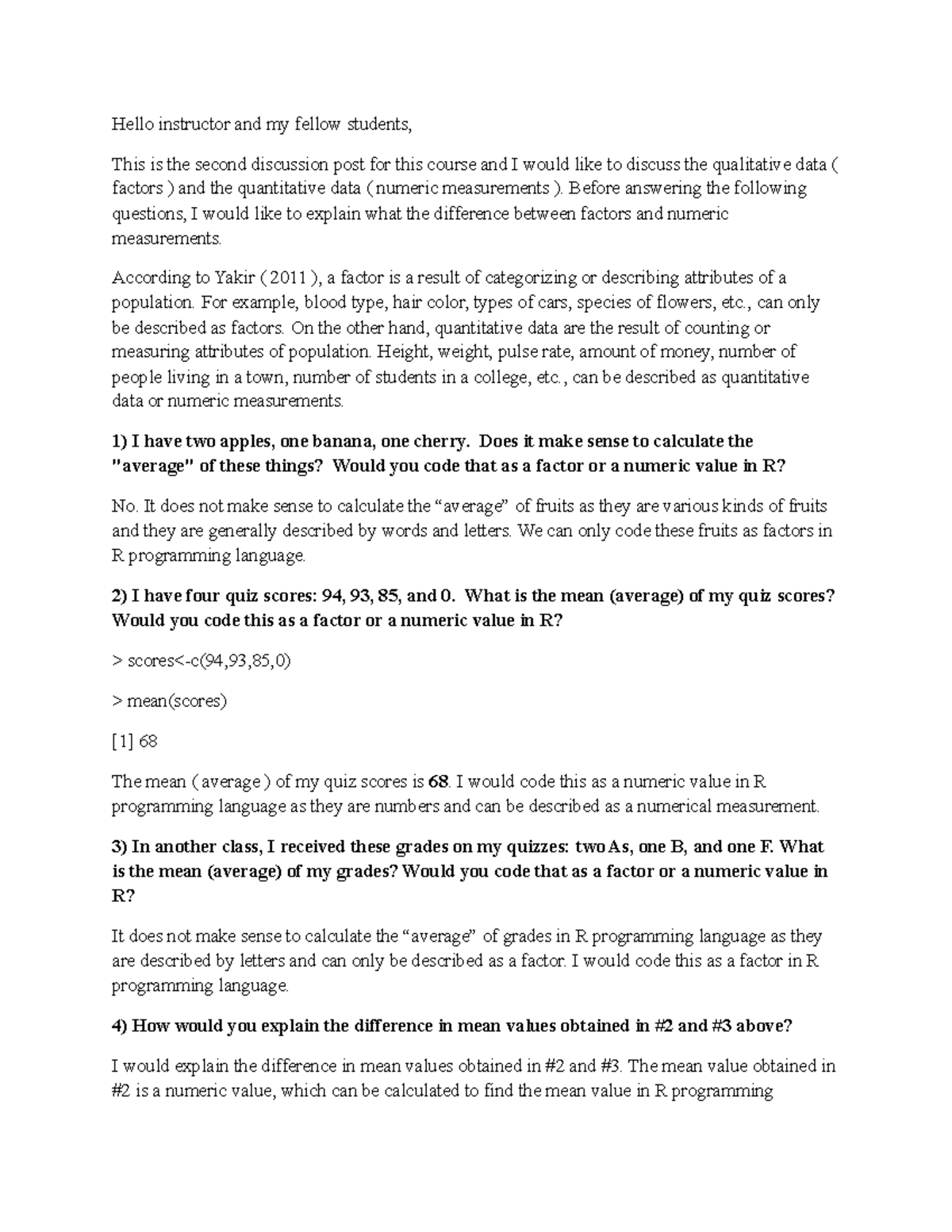 Discussion Forum Assignment unit 2 Introduction to Statistics Math 1280 ...