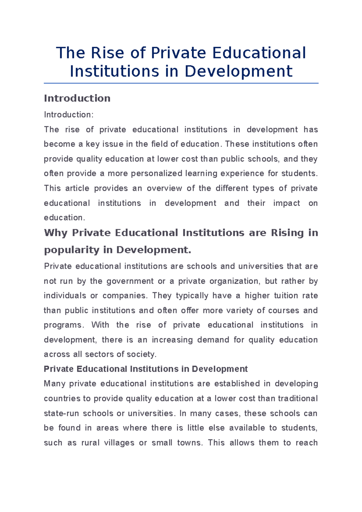 The Rise of Private Educational Institutions in Development - The Rise ...