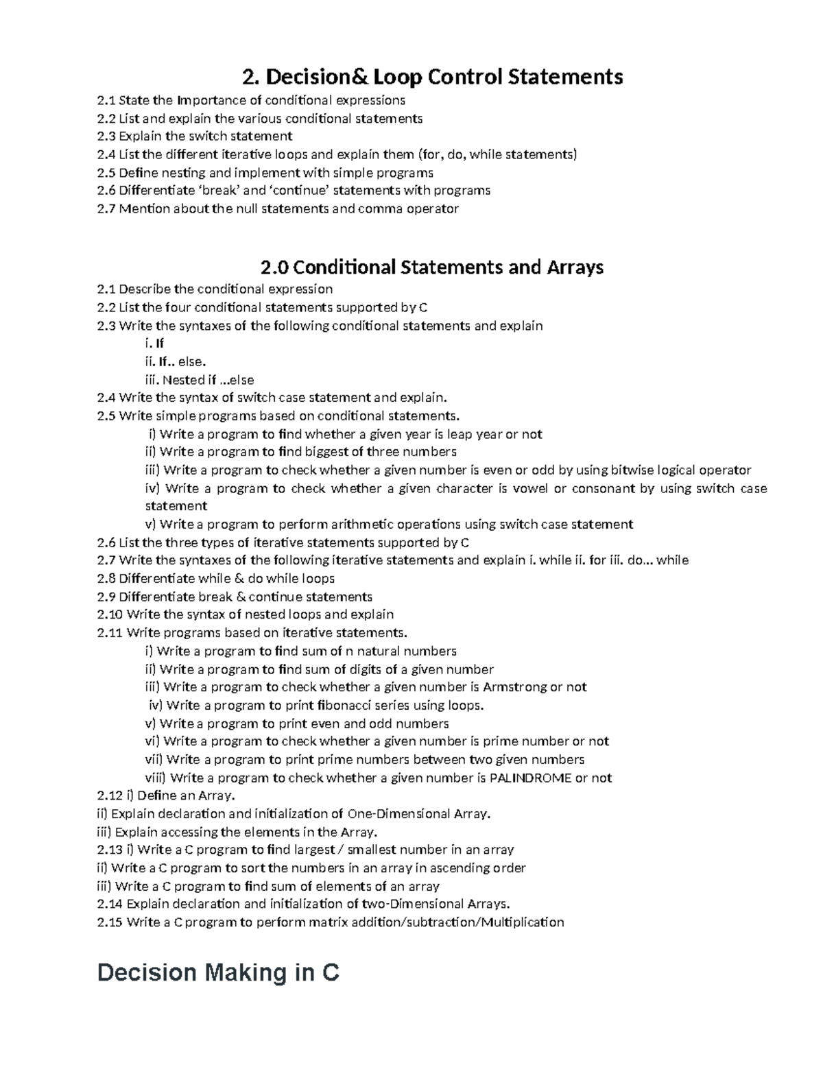 C-unit-2 - it useful - 2. Decision& Loop Control Statements 2 State the ...