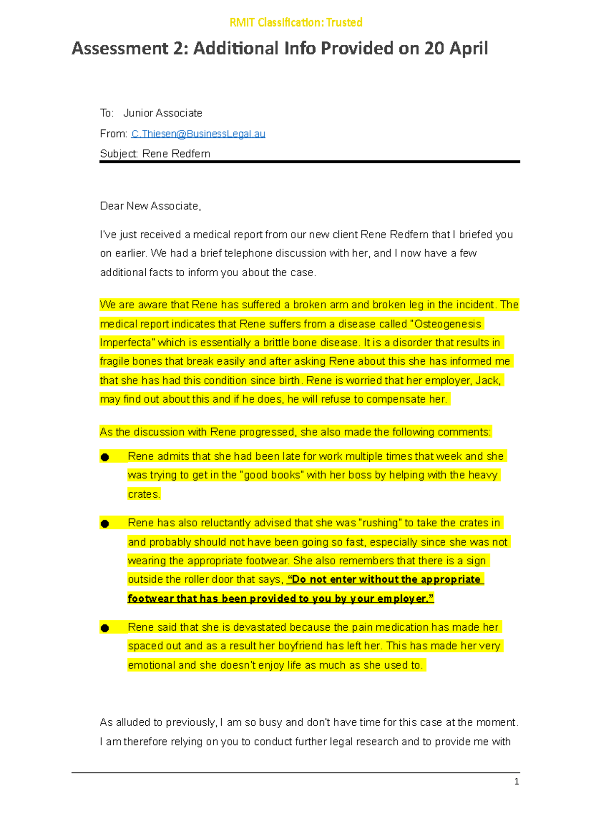 Additional info 1 - Assessment notes - Assessment 2: Additional Info ...