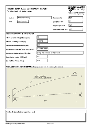 FEA Stress Analysis Assignment Report Blank 2021 - HEIGHT BEAM F.E ...