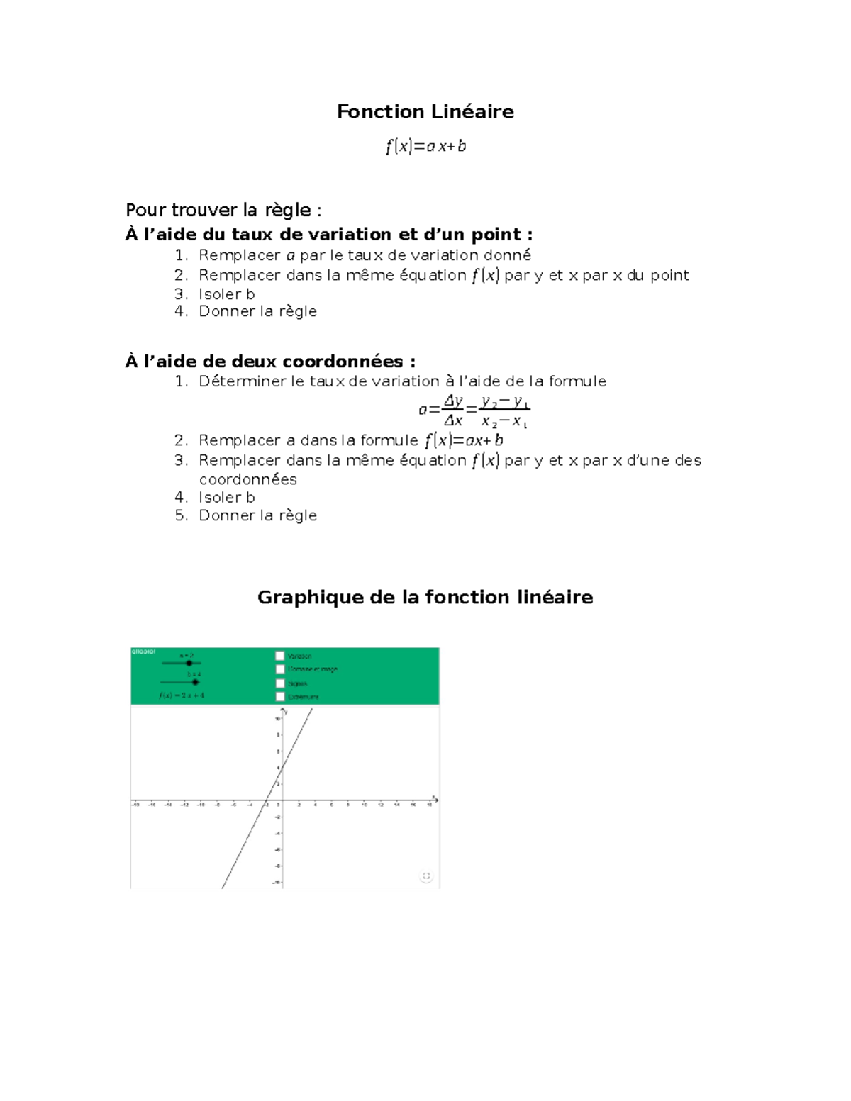 Fonction Linéaire trouver la règle - Fonction Linéaire f ( x ) =a x+ b ...
