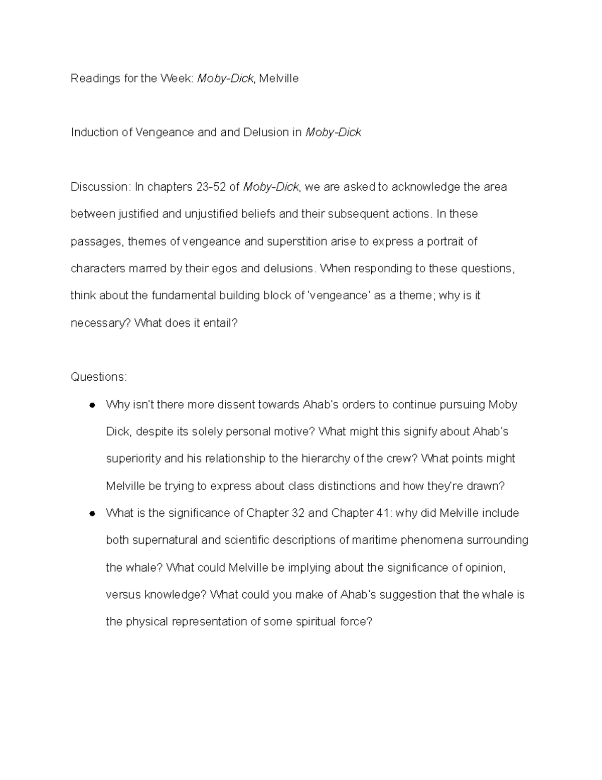 English Notes - Moby-Dick - Readings for the Week: Moby-Dick, Melville ...