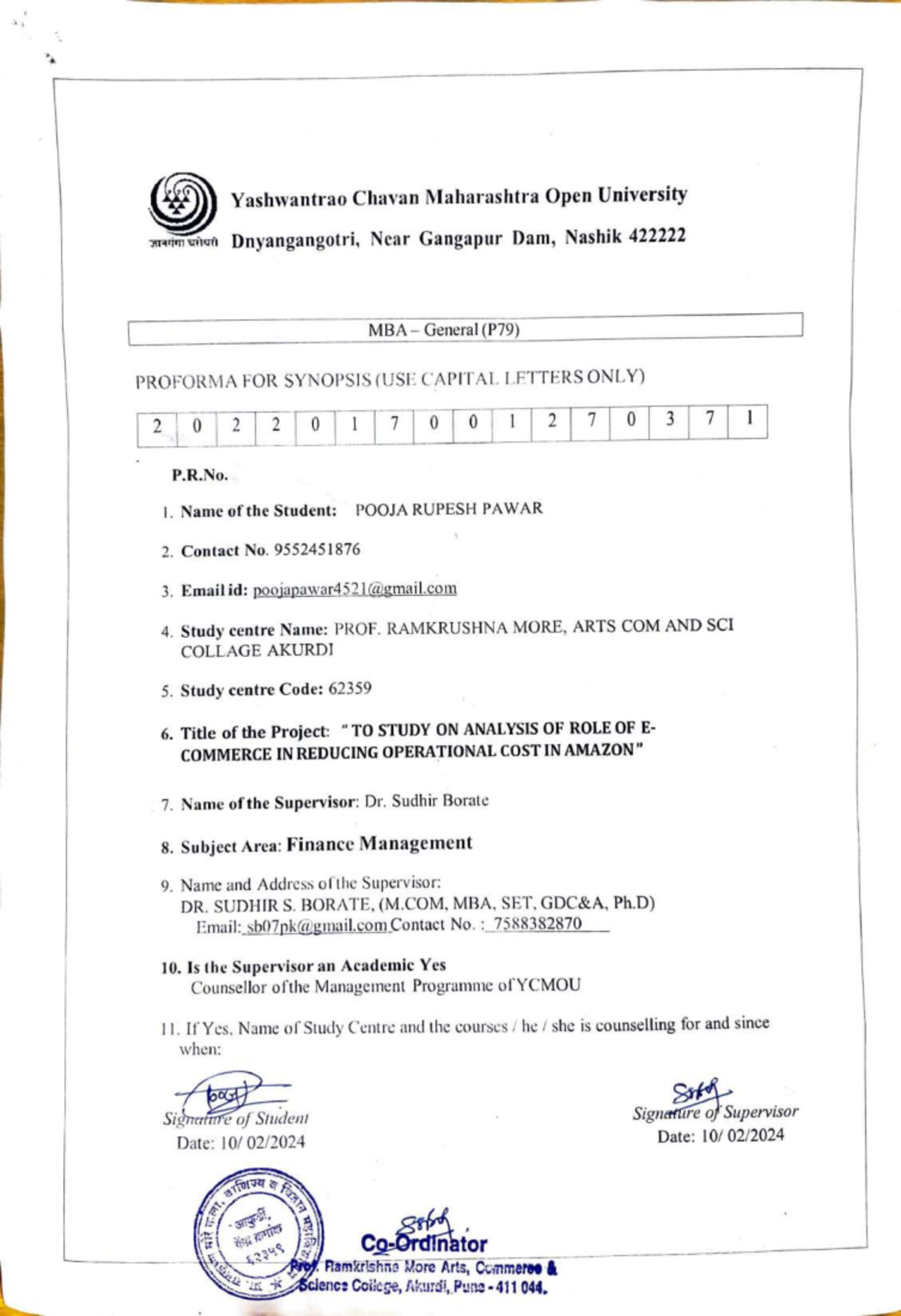 Pooja Pawar Synopsis - "TO STUDY ON ANALYSIS OF ROLE OF ECOMMERCE IN ...