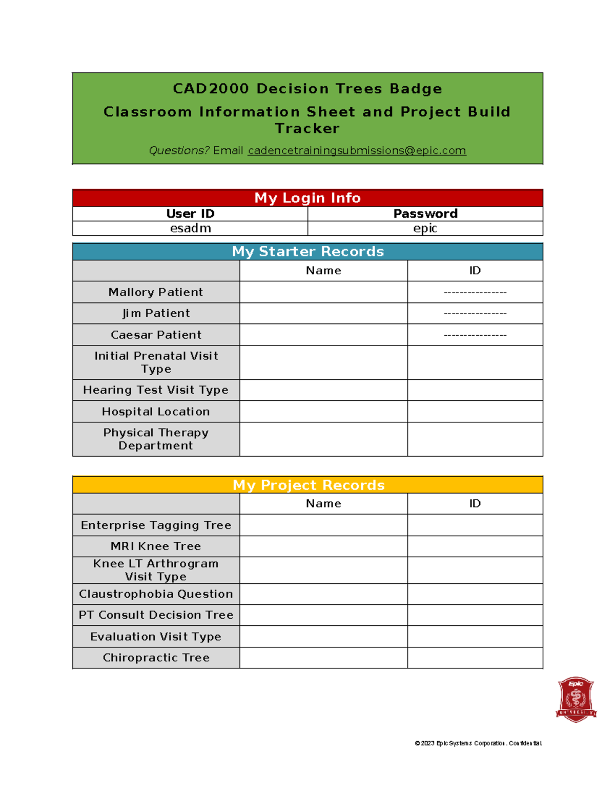 CAD2000 Decision Trees Classroom Information Sheet and Project Build ...
