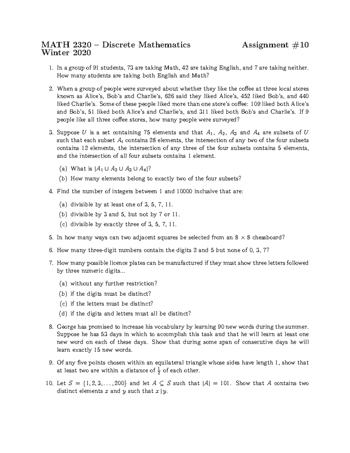 Assn10 - Assignments - MATH 2320 – Discrete Mathematics Assignment ...